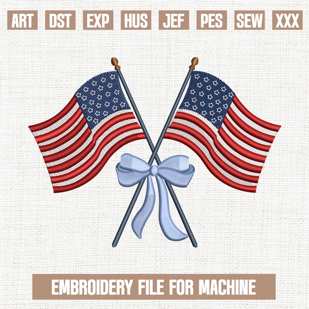 American Flag Embroidery Designs, American Flag With Ribbon Bow ...