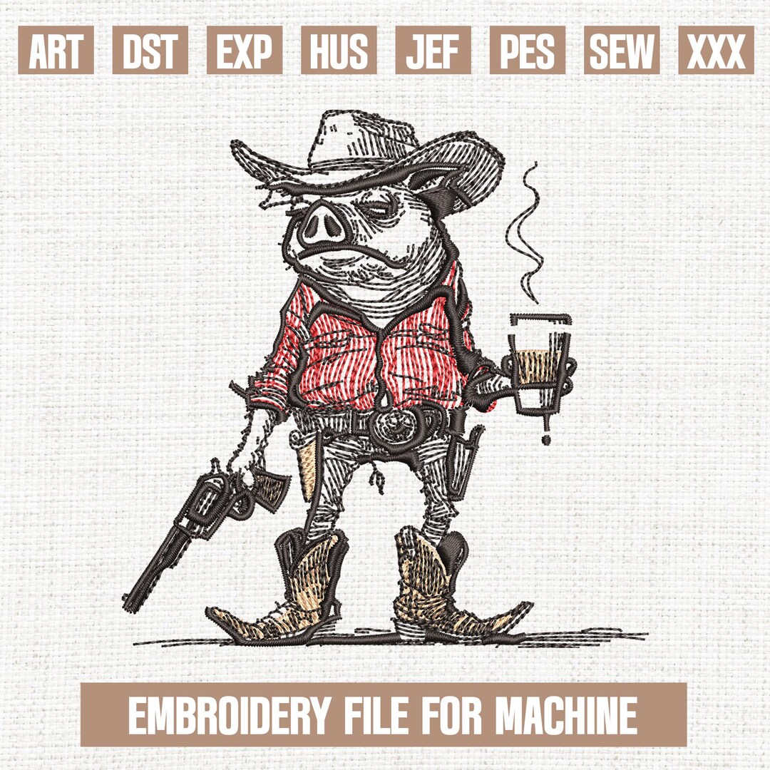 Western Pig Cowboy Embroidery Designs, Funny Crazy Pig Embroidery ...