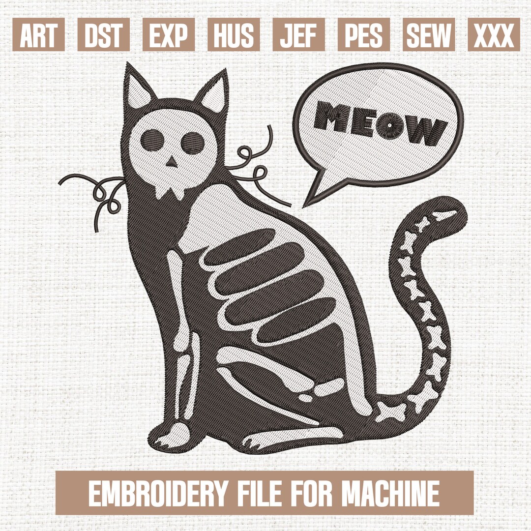 Skeleton Cats Embroidery Designs, Meow Halloween Embroidery Pattern ...