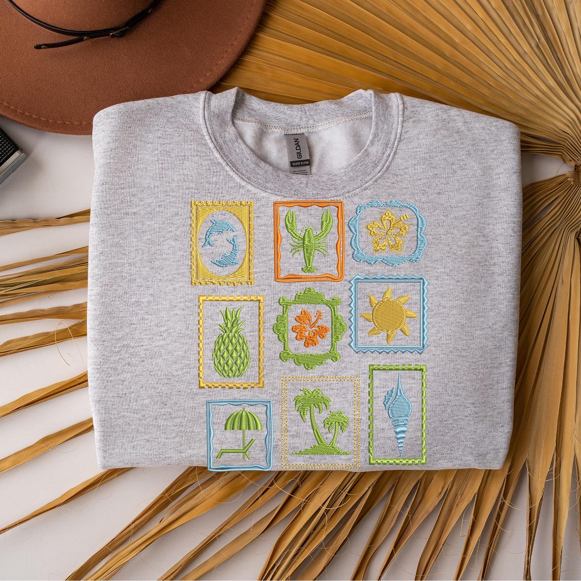 Tropical Summer Postage Stamp Embroidery Designs, Beach Icons ...