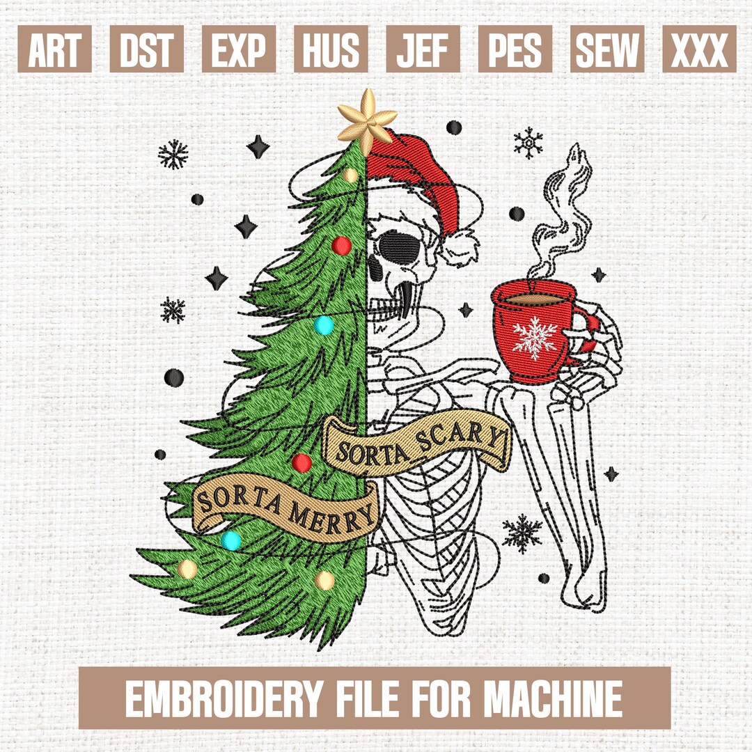 Sorta Merry Sorta Scary Embroidery Designs, Skeleton Embroidery Pattern ...