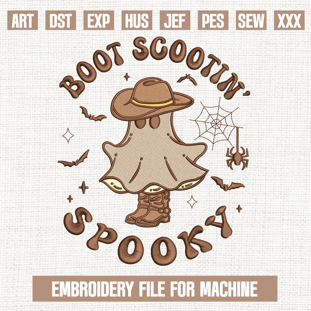Boot Scootin Spooky Embroidery Designs, Western Ghost Embroidery Pattern, Cowboy Halloween ...