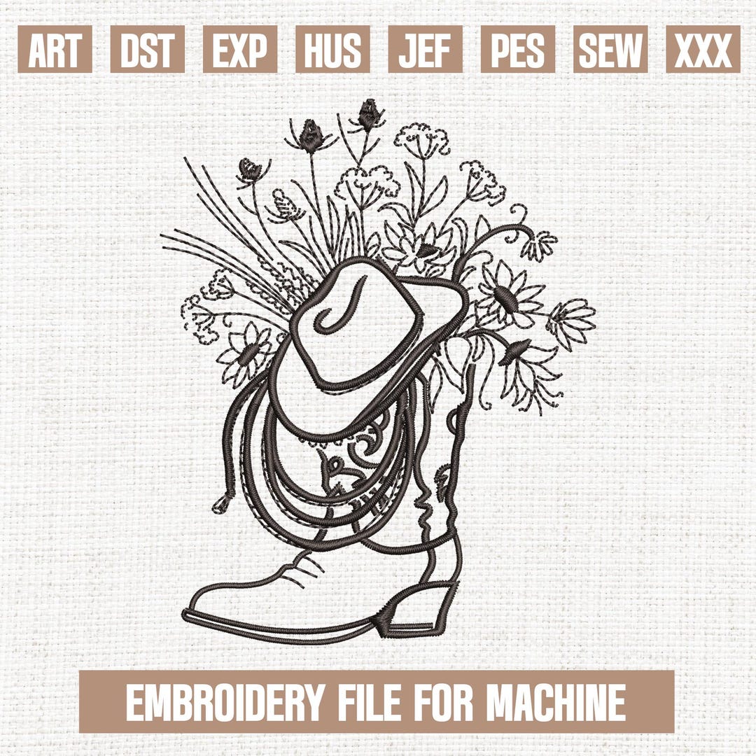 Cowboy Boots Embroidery Designs, Floral Boots Embroidery Pattern ...