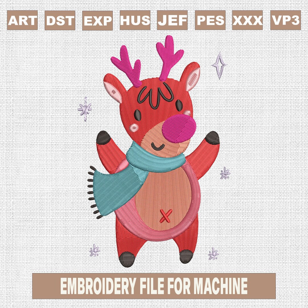 Pink Reindeer Embroidery Designs, Cute Reindeer Embroidery Pattern ...