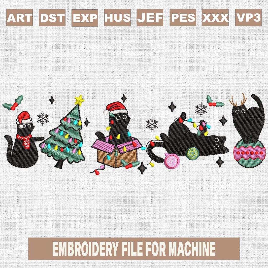 Black Cat Christmas Embroidery Designs, Merry Christmas Embroidery ...