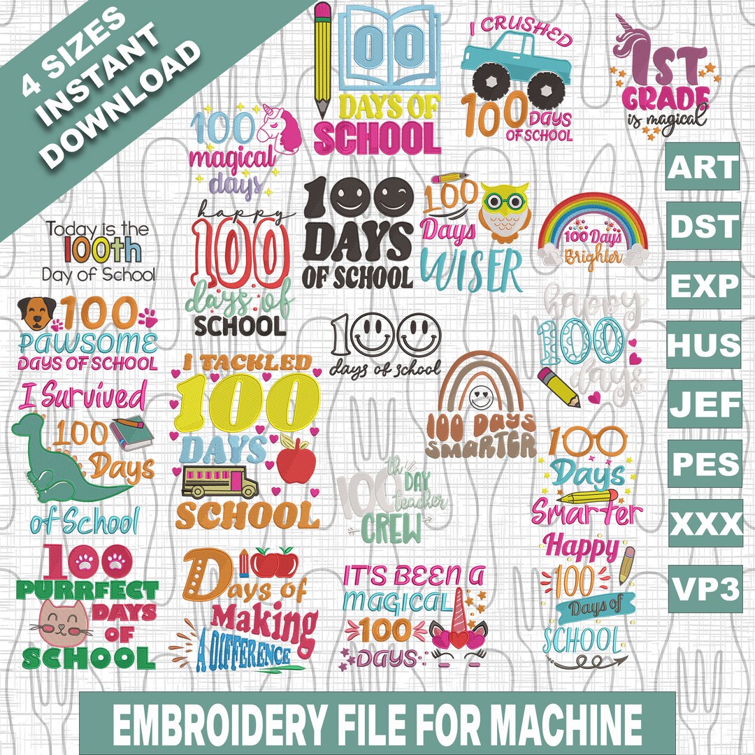 Bundle 100 Days of School Embroidery Designs , 100 Day of School ...