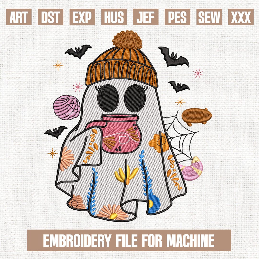 Flower Ghost Embroidery Designs, Coffee Lover Embroidery Pattern ...