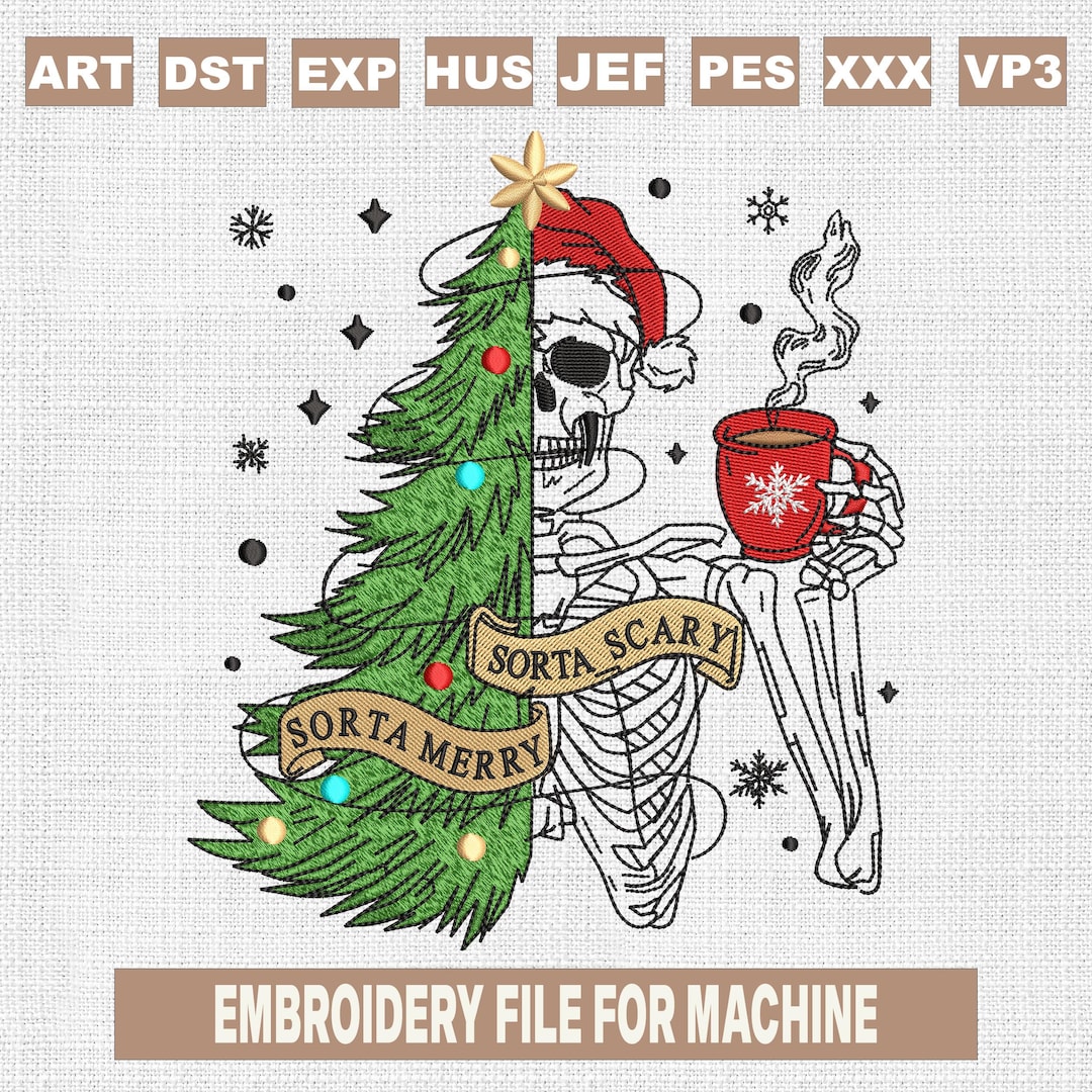 Sorta Merry Sorta Scary Embroidery Designs, Skeleton Embroidery Pattern ...