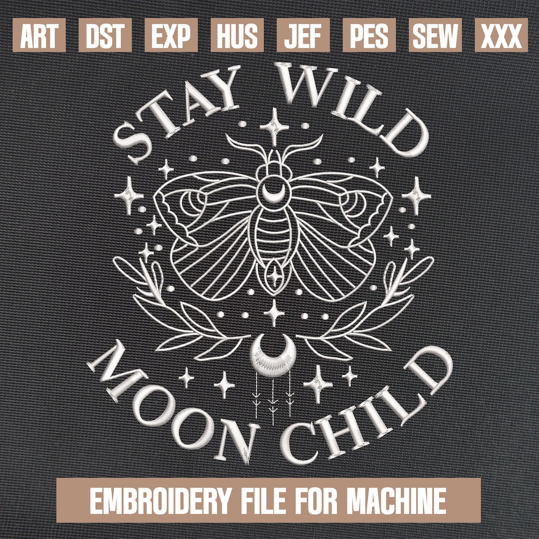 Stay Wild Moon Child Embroidery Designs, Witchy Halloween Embroidery ...