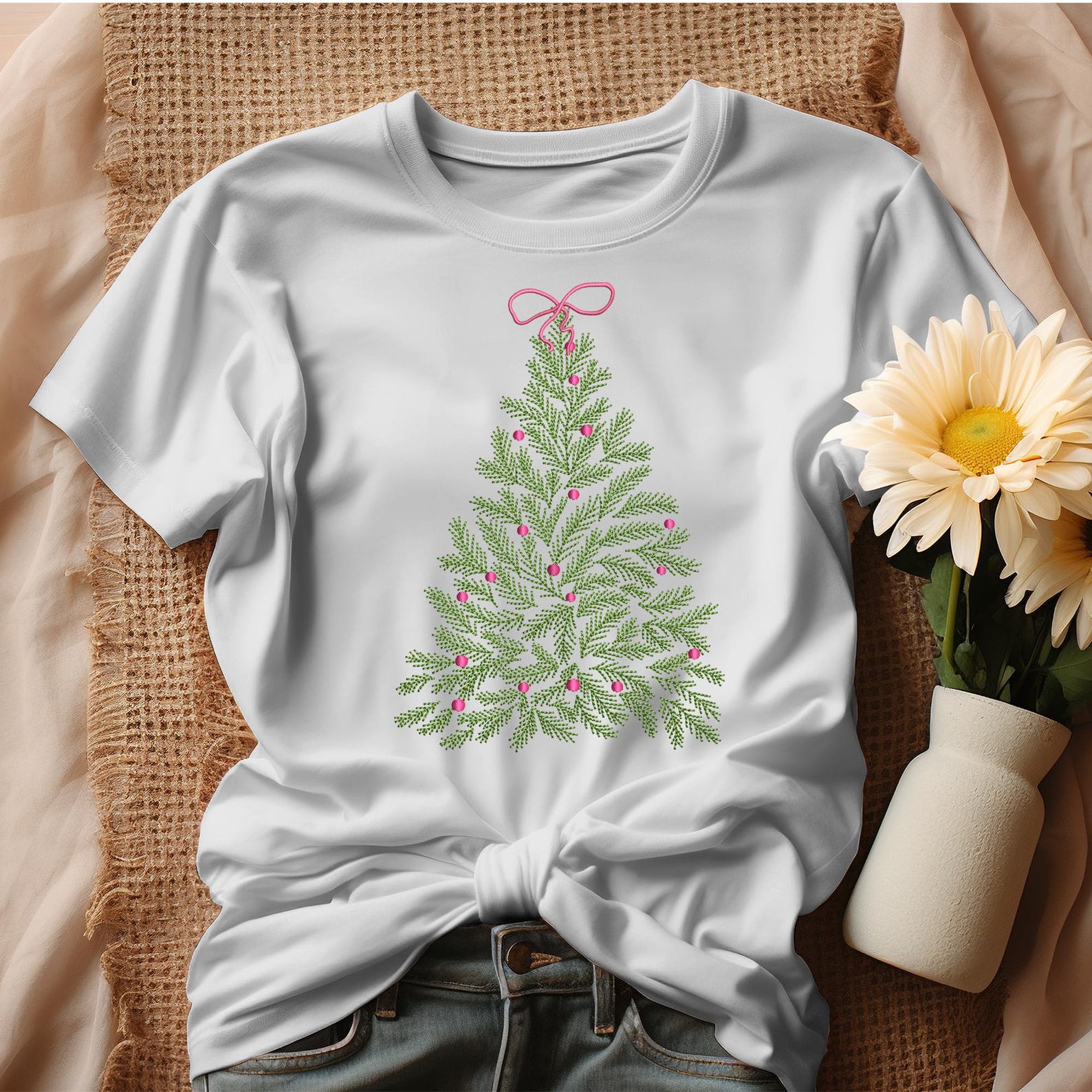 Festive Pine Tree Embroidery Designs, Winter Christmas Tree Embroidery ...