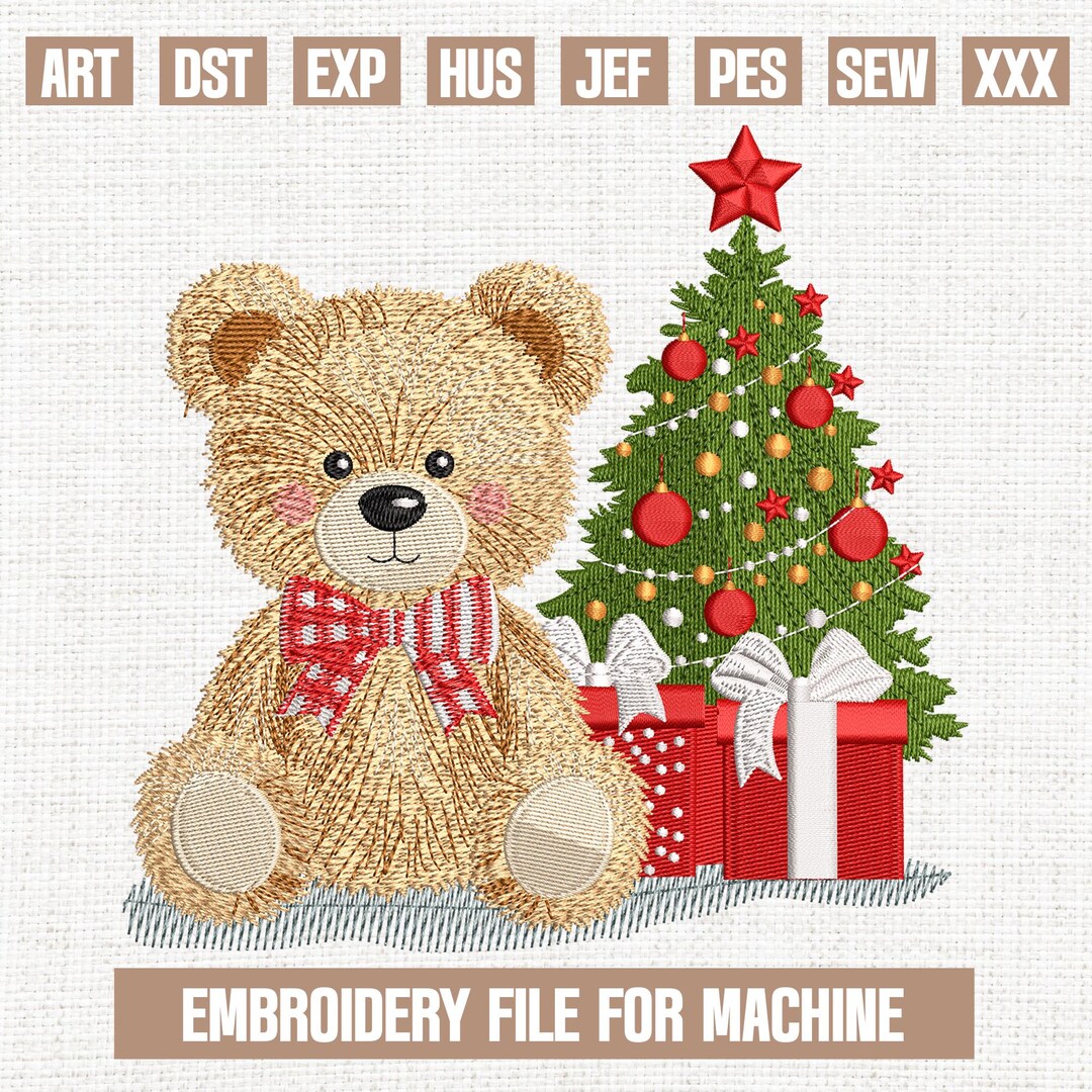 Christmas Teddy Bear Embroidery Designs Cute Bear With Gifts