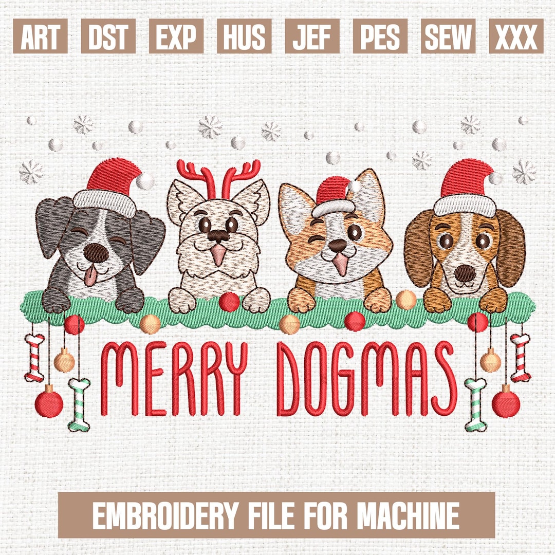 Diseños de bordado de Merry Dogmas, patrón de bordado navideño de ...