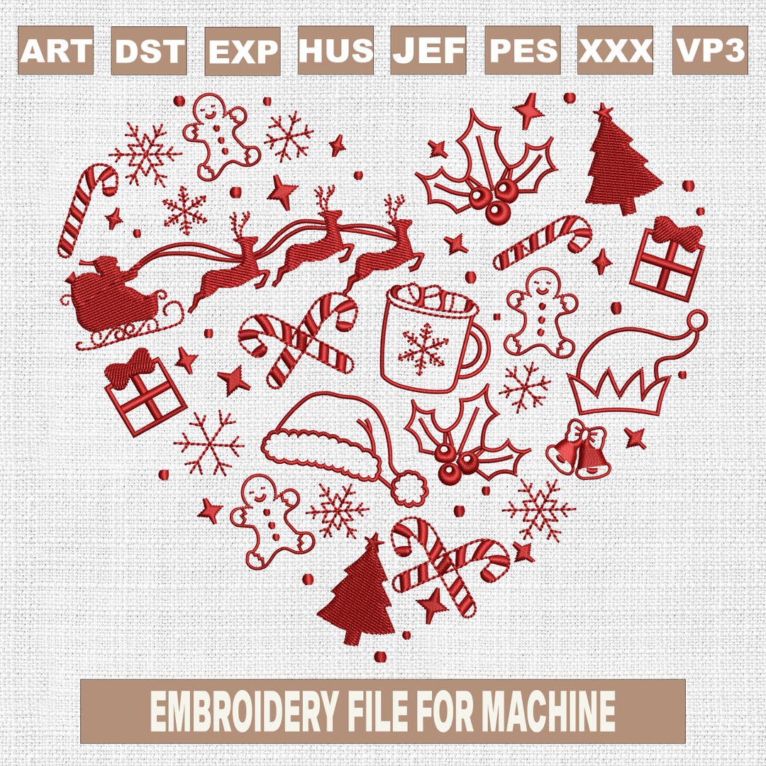 Christmas Heart Embroidery Designs, Merry Christmas Embroidery Pattern ...