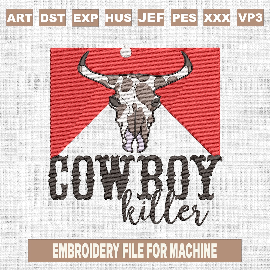 Cowboy Killer Embroidery Designs, Western Bull Skull Embroidery Pattern ...