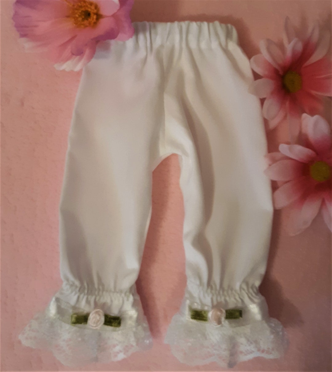 White Bloomers With Lace, Satin Ribbon, and Satin Roses, Fits 14 Inch ...