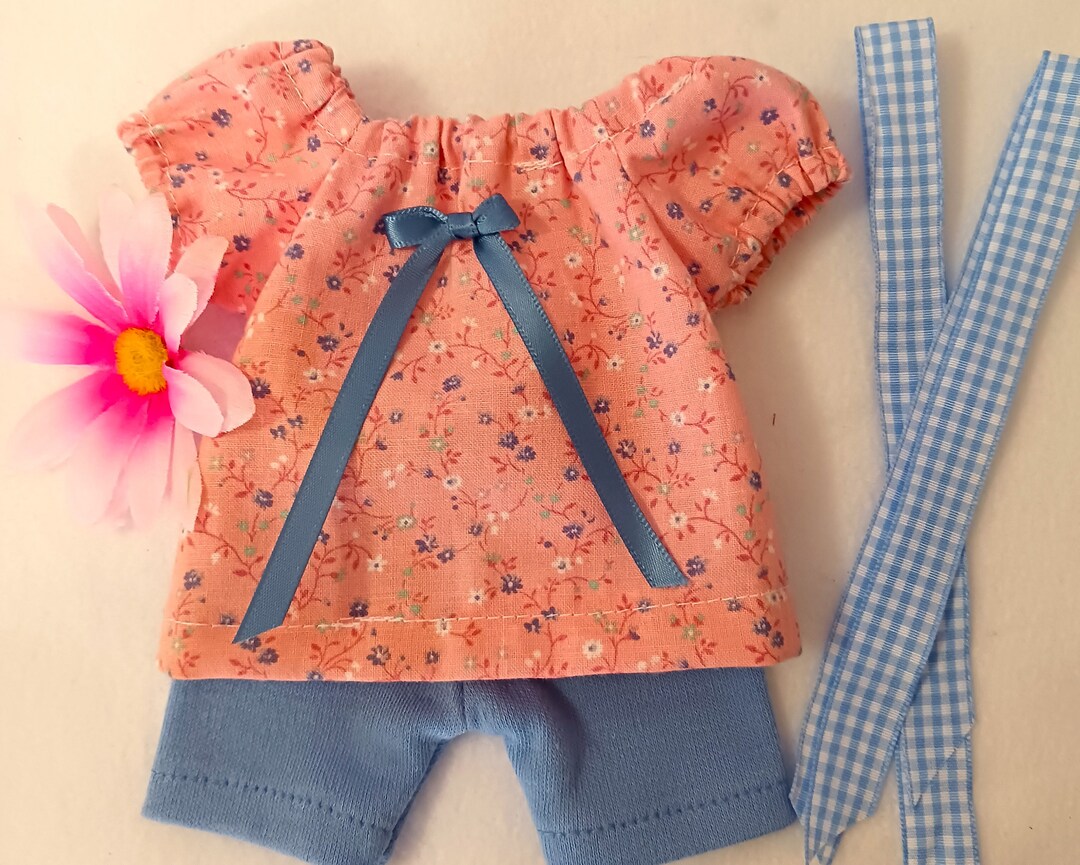 Vintage Cotton Calico Top and Blue Knit Shorts With Gingham Hair ...