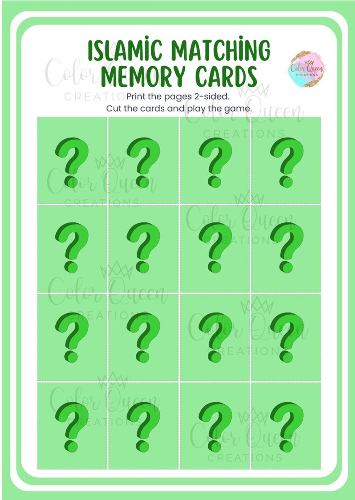 Islamic Memory Matching Card Game Printable Ramadan Eid Muslim Kids Fun ...
