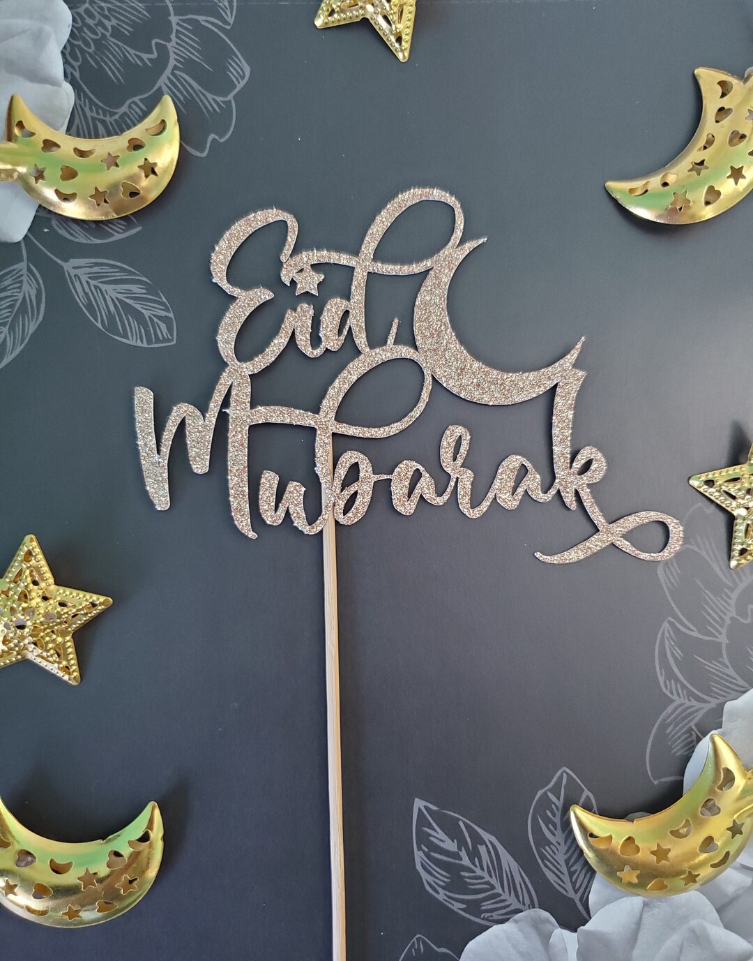 Eid Mubarak Cake Topper, Modern, Custom, Handcrafted, Glitter, Sparkle ...