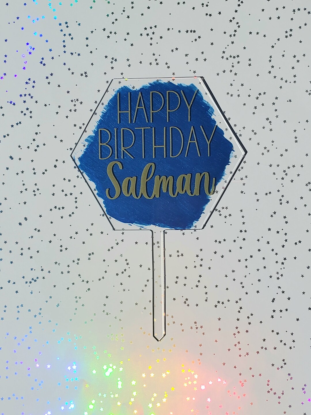 Acrylic Cake Topper Hexagonal, Modern, Custom, Personalized, Hand ...