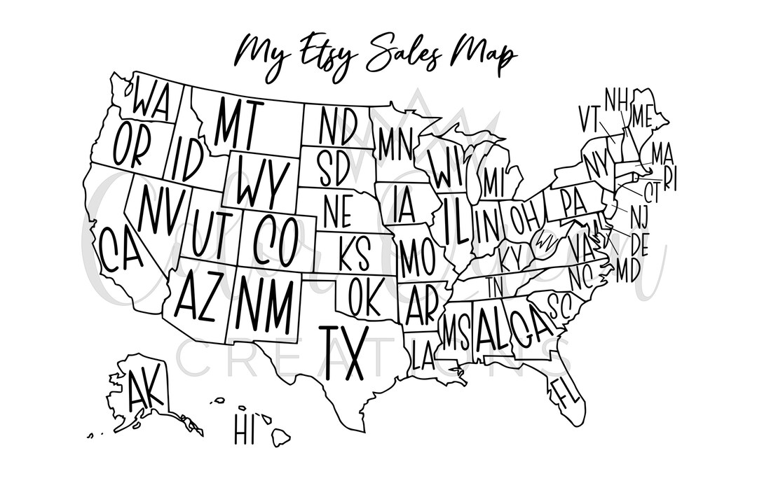 My Etsy Sales Map PDF and PNG Abbreviated States - Etsy