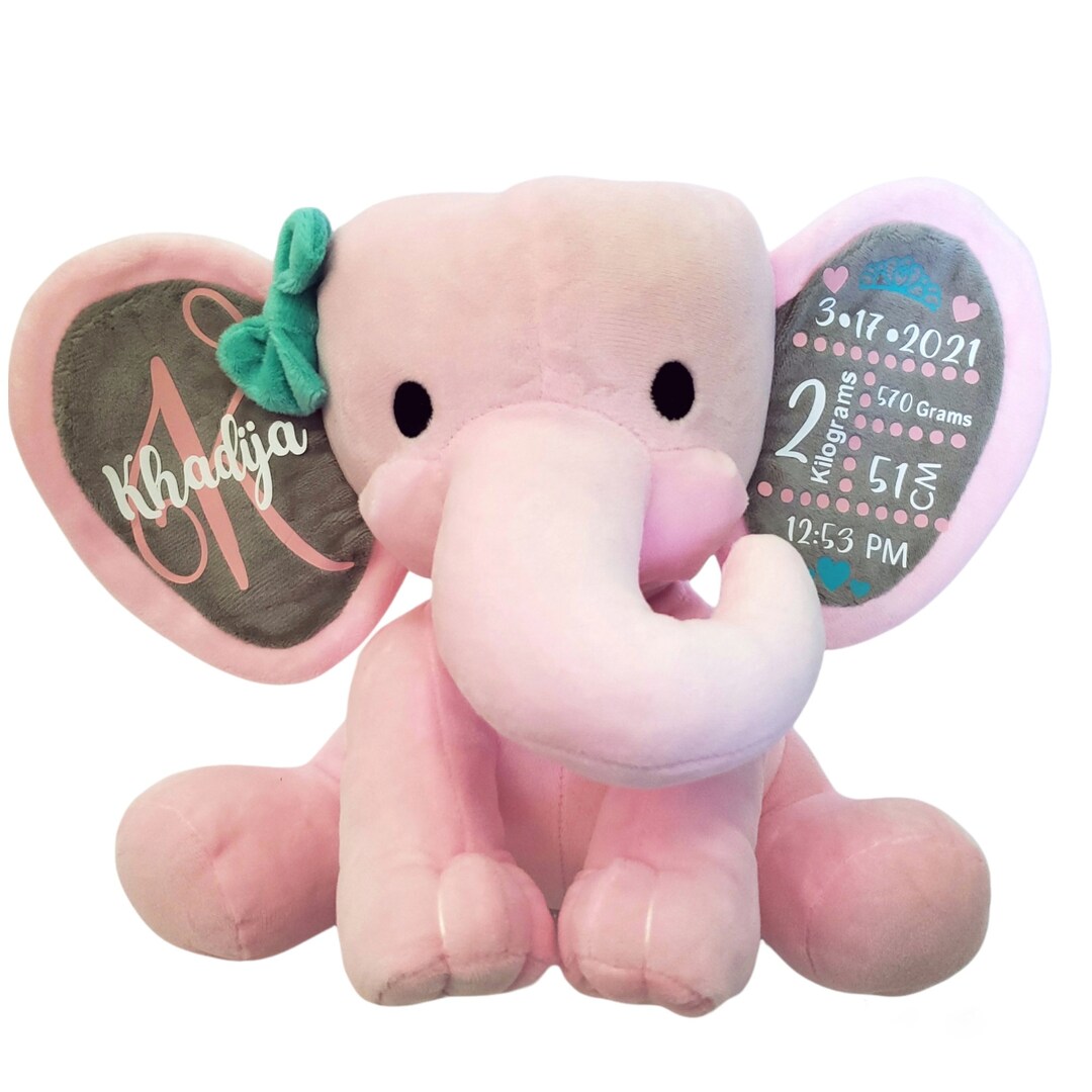 Birth Stat Elephant Keepsake Announcement, Pink, Baby Girl, Newborn ...