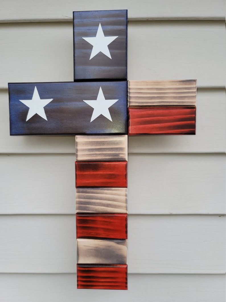 Handcrafted rustic wooden American flag cross. Handmade cross | Etsy