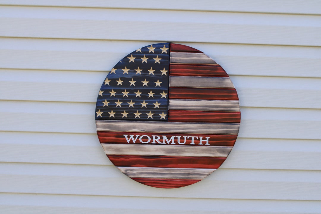 Round Wooden American Flag, Handcrafted Rustic USA Wall Decor - Etsy