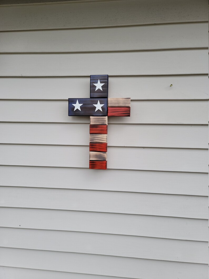 Handcrafted rustic wooden American flag cross. Handmade cross | Etsy