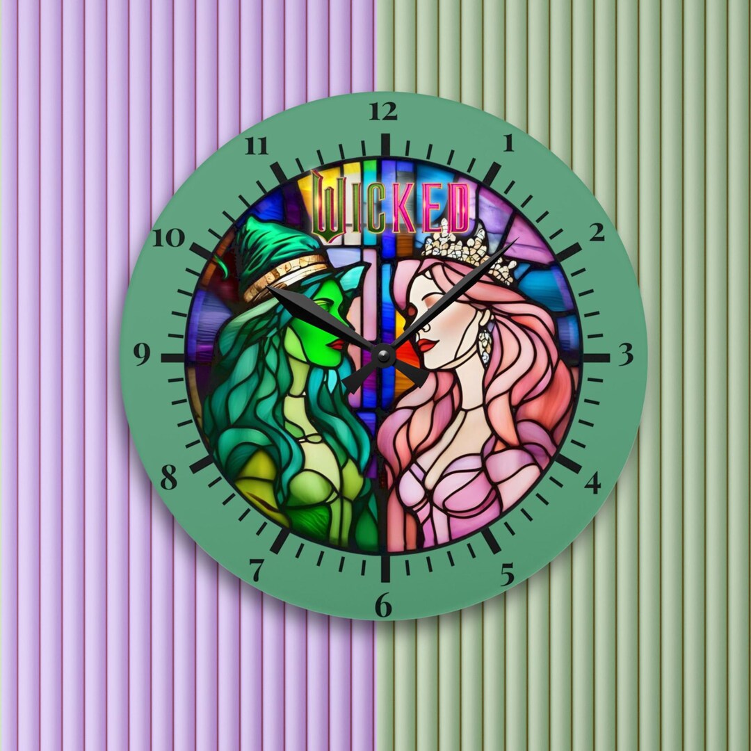 Green Wicked Wall Clock, Elphaba and Glinda Art, Acrylic Clock - Etsy