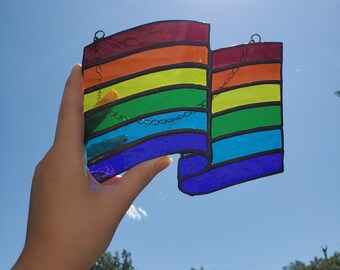 Stained Glass Pride Flag LGBTQ Sun Catcher Panel 11 X 8.5 Rainbow ...