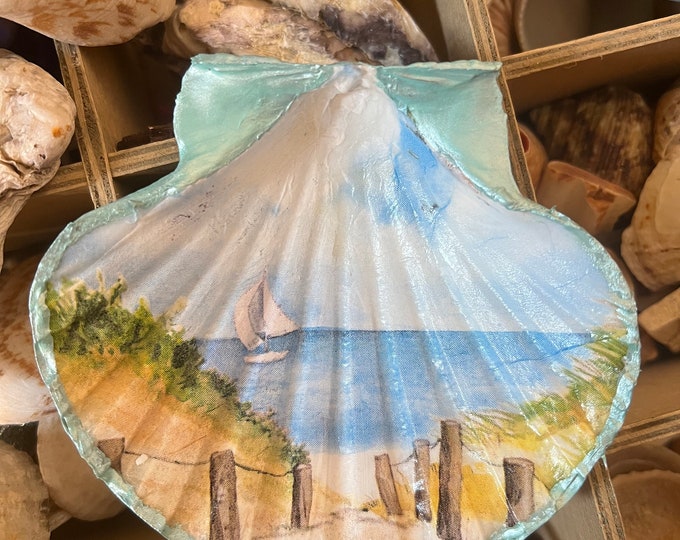 Hand Painted Scallop Shell Art - Coastal Home Decor - Beach House Wall ...
