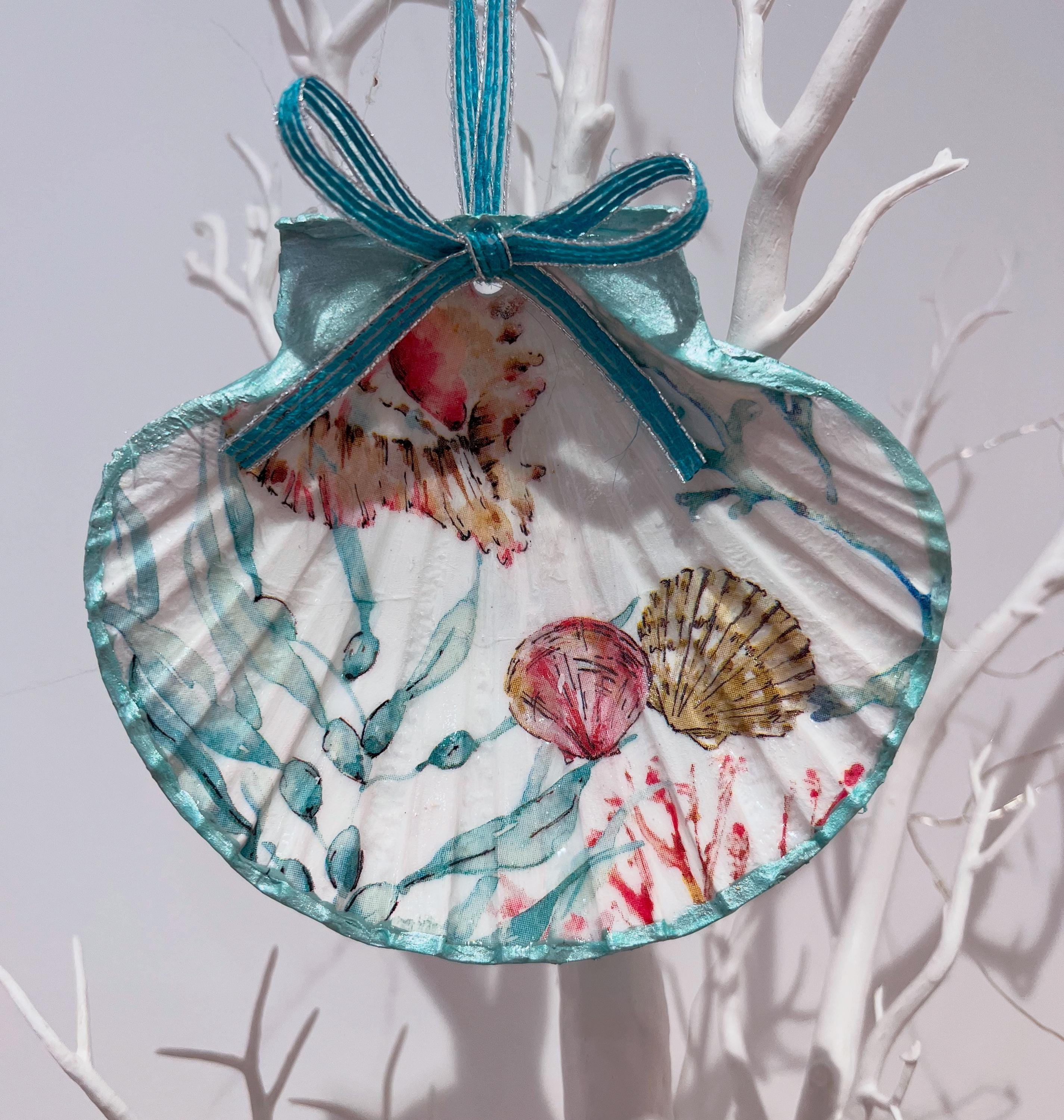 Hanging Shell Decoration 11-13cm With Jute Ribbon Sealife Decoupage ...