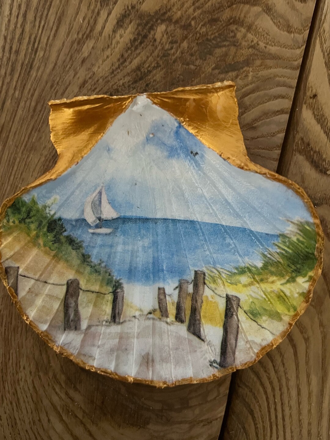 Hand Decorated Scallop Shell Trinket Dish Decoupaged and Painted Beach ...