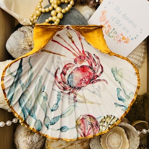 Freepost to UK Hand Decorated Decoupaged Scallop Shell Trinket Dish Sea ...