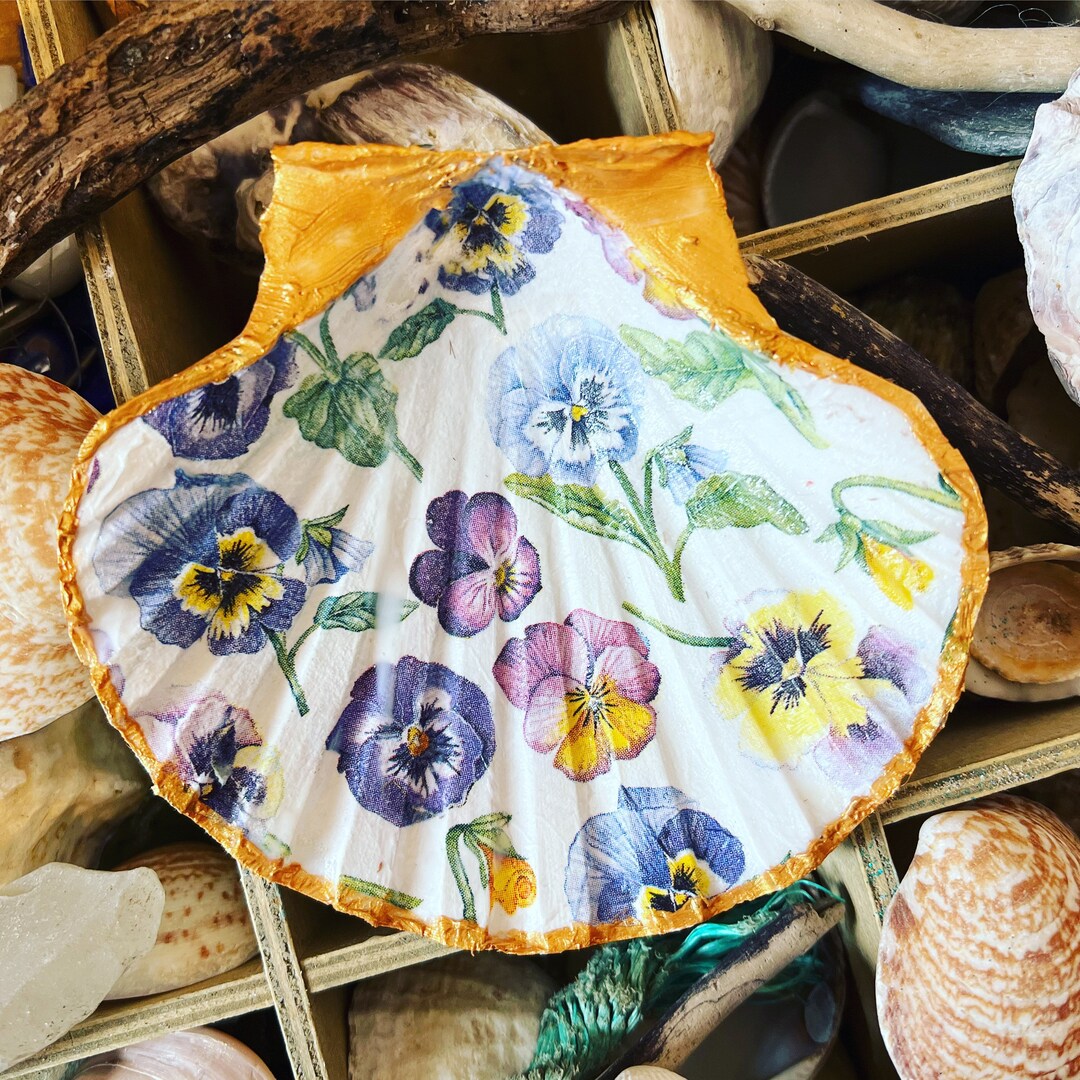 Shell Trinket Dish Pretty Pansy Design Gold Finish 11-13cm - Etsy
