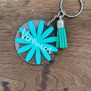 Personalized Acrylic Keychain,name Keychain, Flower Keychain, Cute ...