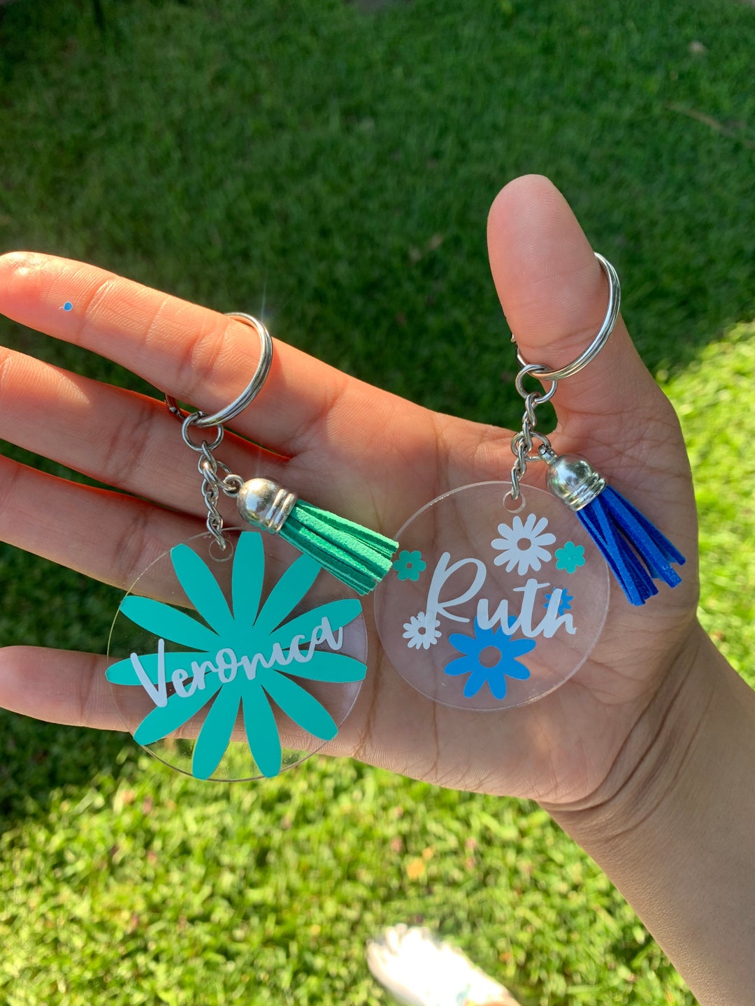 Personalized Acrylic Keychain,name Keychain, Flower Keychain, Cute ...