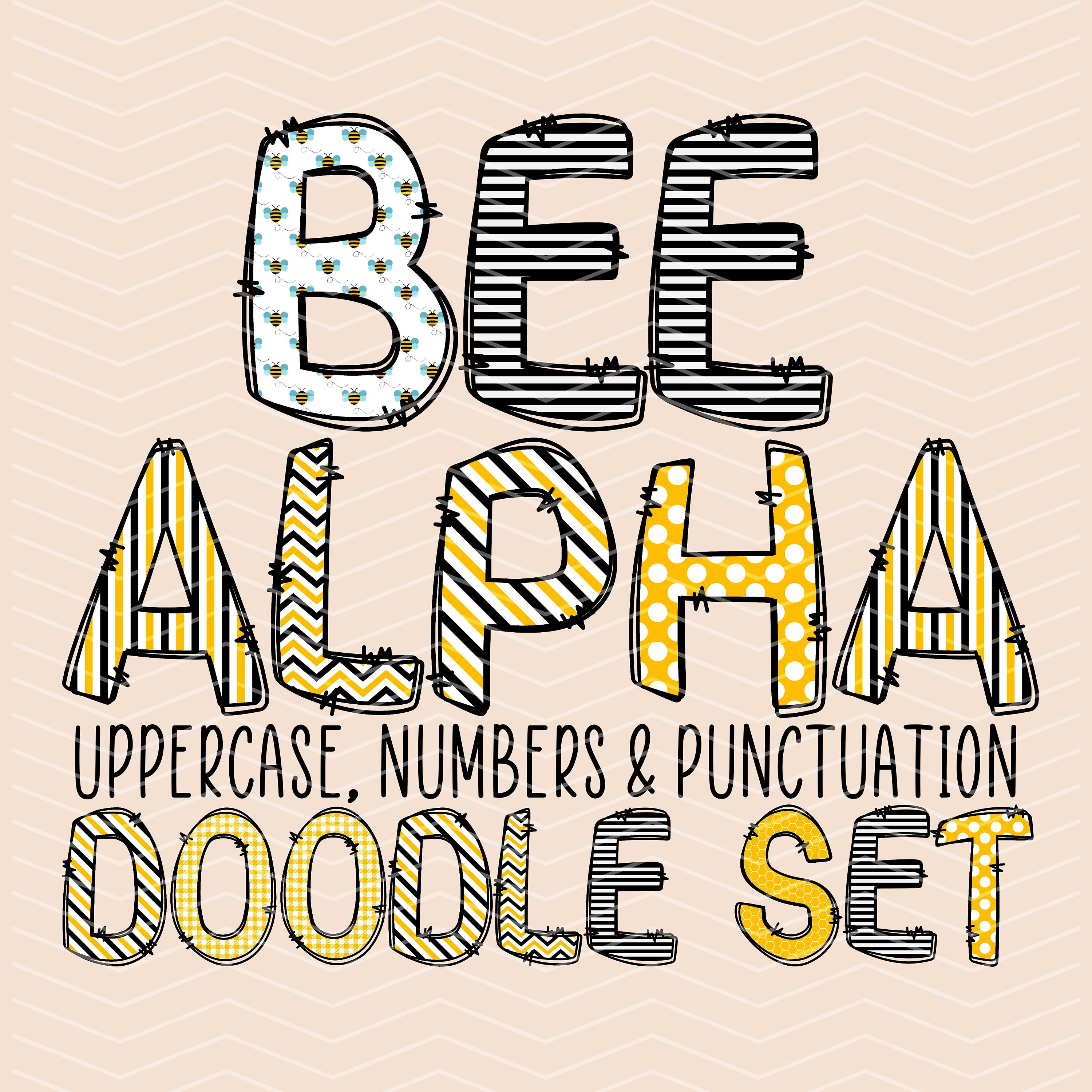Bee Alphabet Doodle Letter PNG, Bee Sublimation Letters, Hand Drawn ...