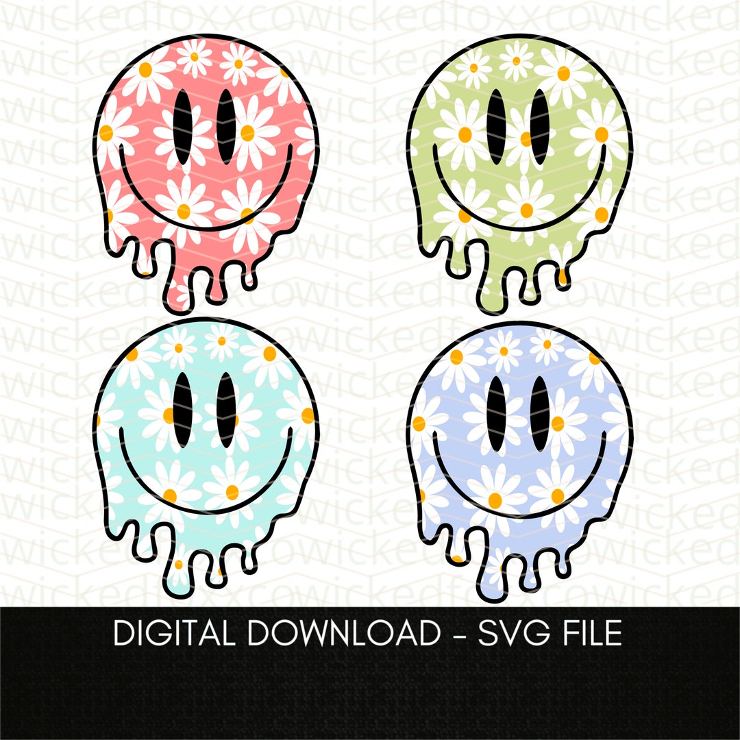 Smiley Face Bundle SVG, Smiley Face Png, Retro PNG, Retro Svg, Melting ...