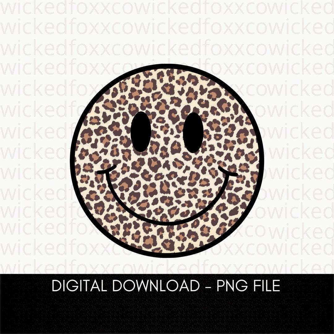 Retro Smile Face PNG, Leopard Smile Face PNG, Smile Face Sublimation ...