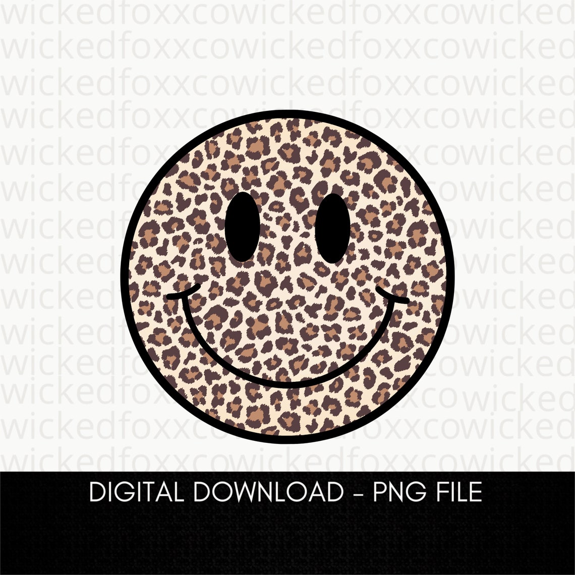 Retro Smile Face PNG, Leopard Smile Face PNG, Smile Face Sublimation ...