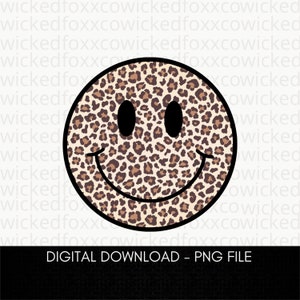 Retro Smile Face PNG, Leopard Smile Face PNG, Smile Face Sublimation ...