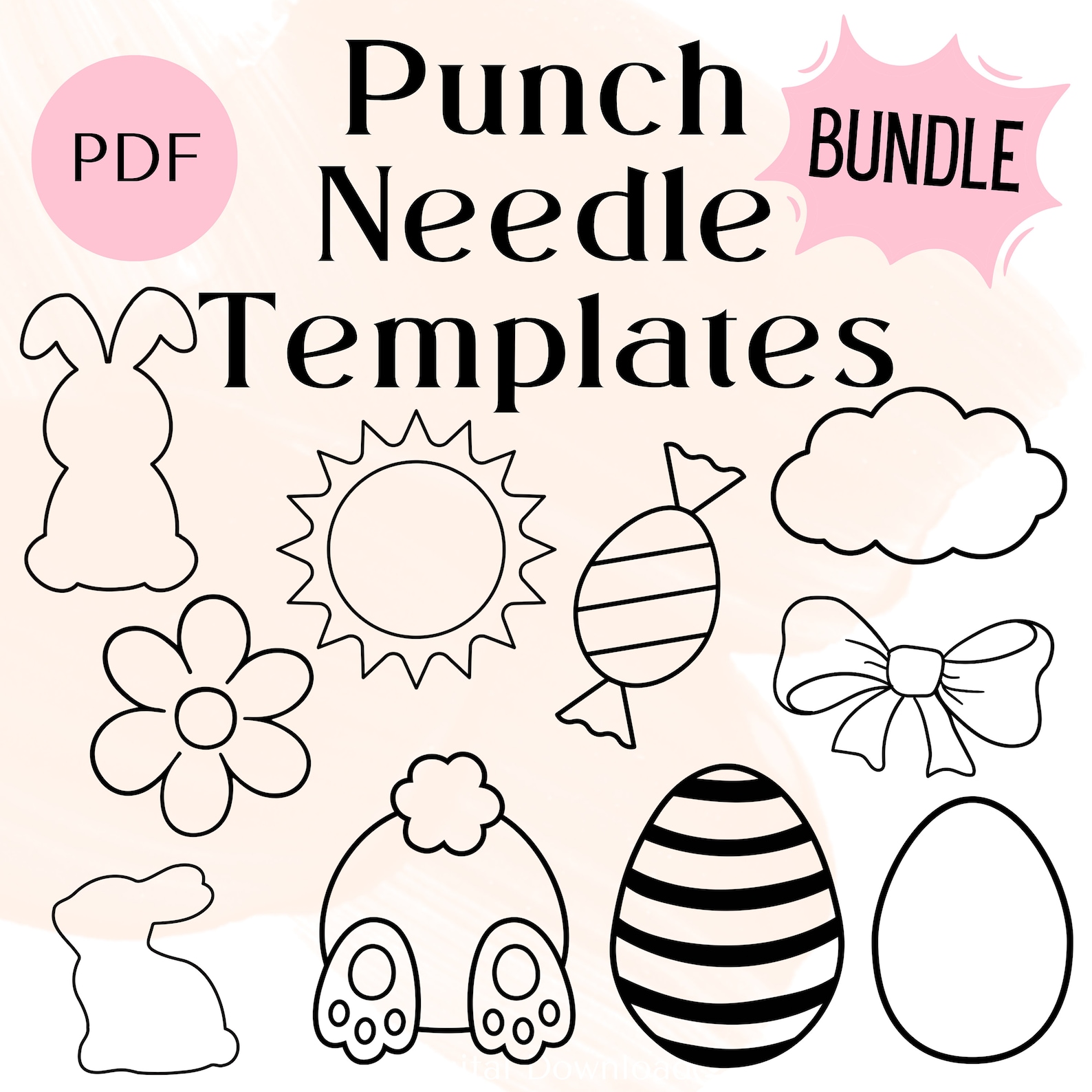 Punch Needle Template Bundle, Easter Bunny, Easter Egg, Flower Mug Rug ...