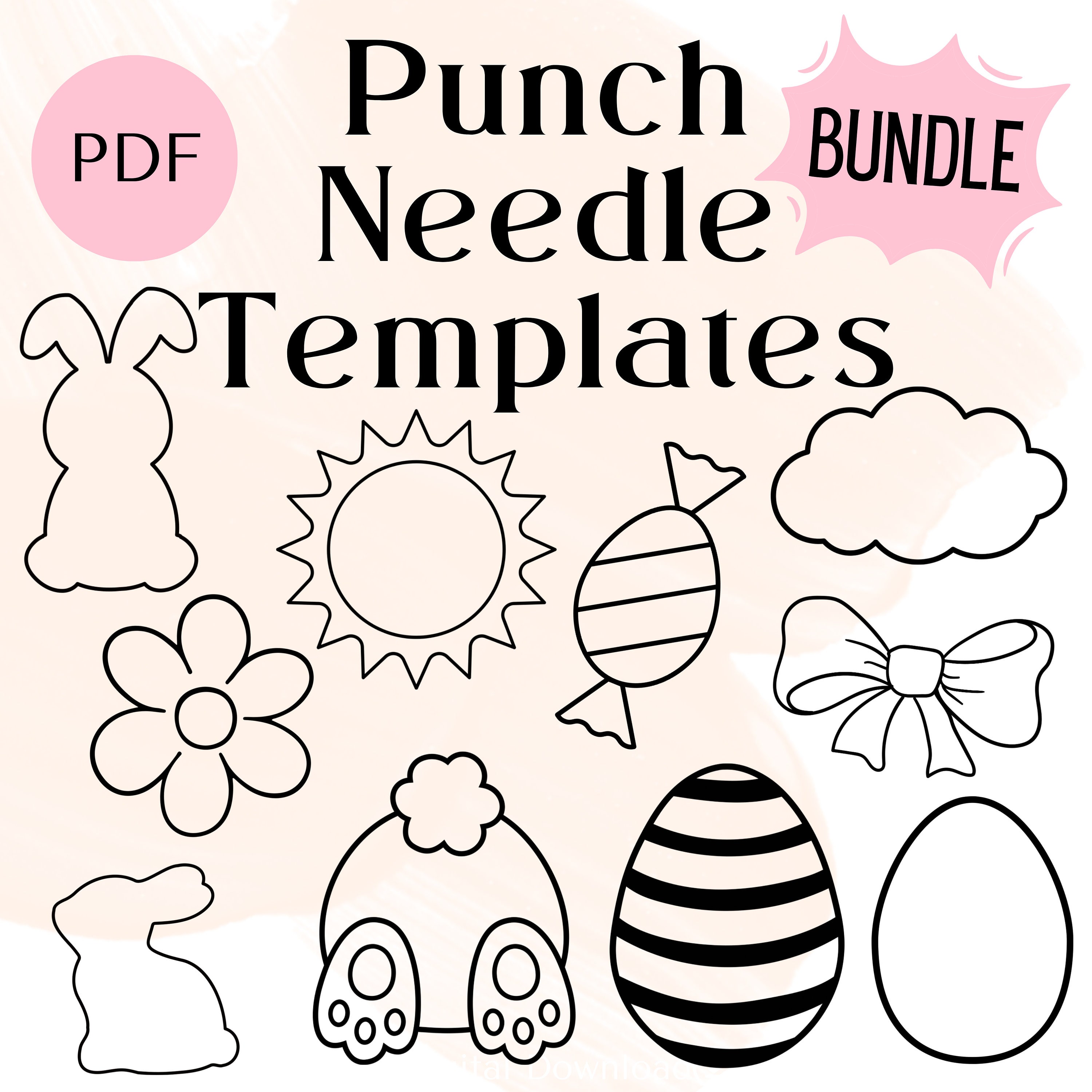 Punch Needle Template Bundle, Easter Bunny, Easter Egg, Flower Mug Rug ...