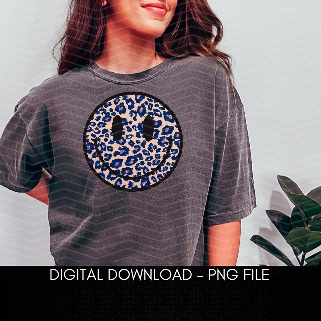 Retro Smile Face PNG, Purple Blue Leopard Smile Face, Smile Face ...