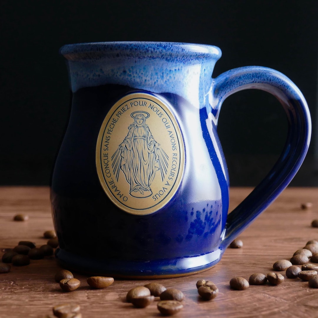 Miraculous Medal Tall Belly Mug in Navy Blue - Etsy