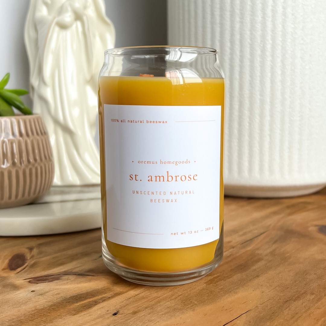 St. Ambrose 13oz Candle: All Natural Yellow Beeswax - Wooden Wicks - Etsy
