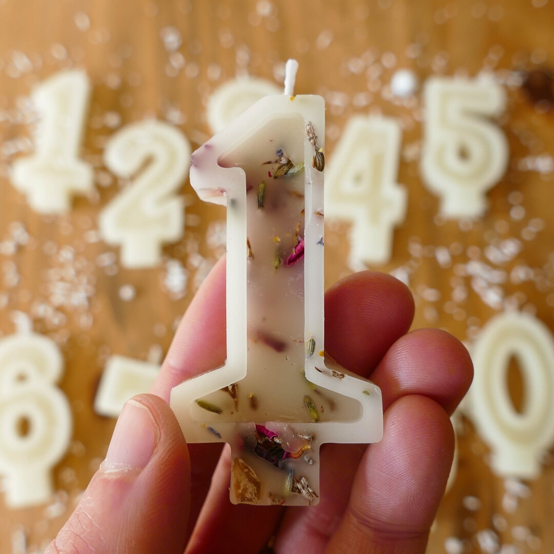 White Beeswax Number Candles With Dried Rose Petals & Lavender Flowers ...
