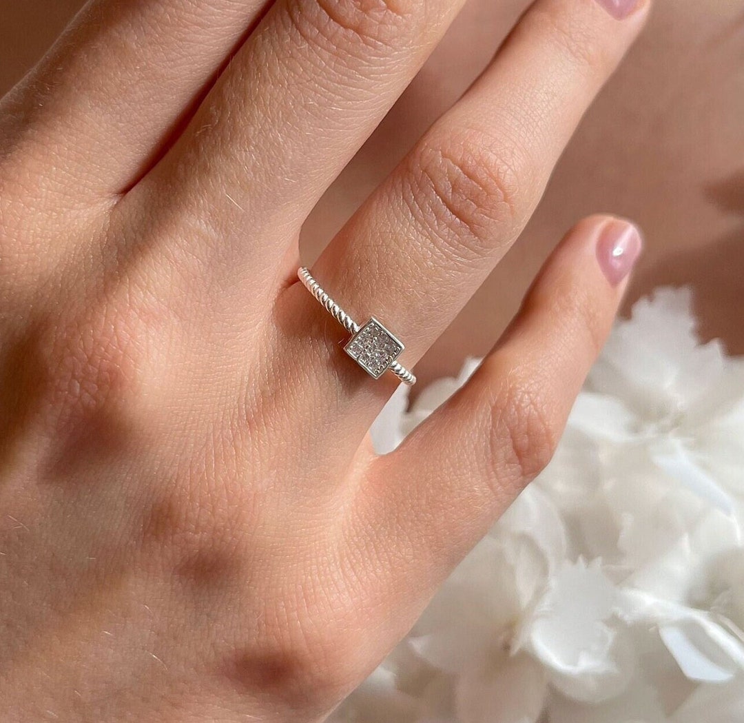 Radiant Cut Square Ring With Zirconia - Modern & Minimalist Geometric ...