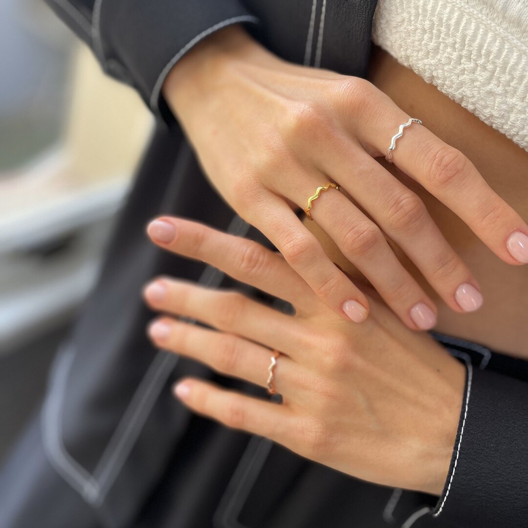 Simple and Elegant Zigzag Ring - Silver, Gold, Rose Gold Zigzag Ring - 925 Sterling Silver Wave ...